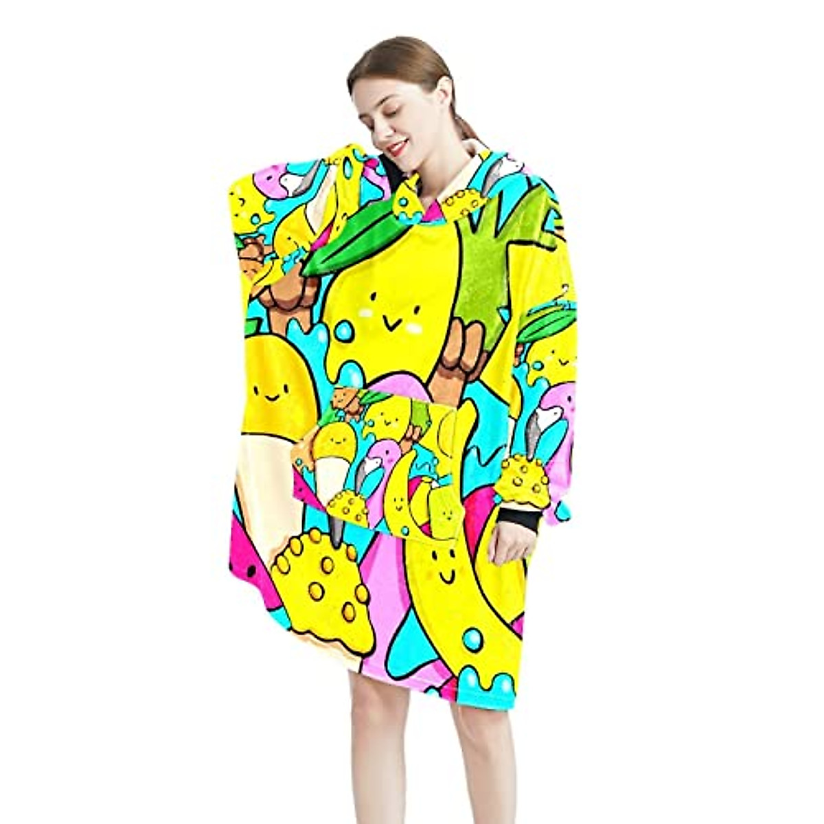 Summer Flamingo Wearable Blanket Hoodie,Oversized Hooded for Women,Comfy Sweatshirt