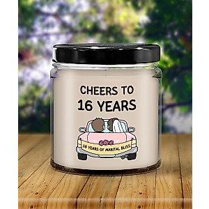 generic IKPR 16th Wedding Gift Anniversary for Wife Husband him Couples 16 Years Candle Gifts Cheers to 16 Years of Marital Bliss, White