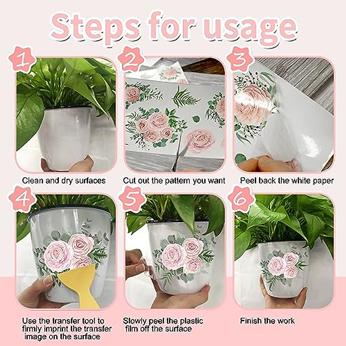 3Pcs Rub on Transfers for Furniture and Crafts, 3 Design Sheets 11.8" x 5.9" Furniture Decals Transfers, Rose Decals Rub on Transfers for Furniture (Rose Style)