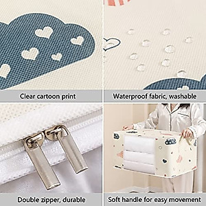 ZOEGA Large Storage Bags, 4-piece Clothes box Foldable Closet Organizer Container with Durable Handle Thick Fabric used for Clothes, Blankets, Comforters, Bed Sheets, Beige cyan, (qianyi-001)