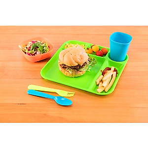 Your Zone Plastic Dinnerware Set of 4-24 Piece Kids Dinnerware Set Includes, Kids Cups, Kids Plates, Kids Bowls, Flatware Set, Kids Dishes Set are Reusable, Microwave - Dishwasher Safe, BPA Free Boy