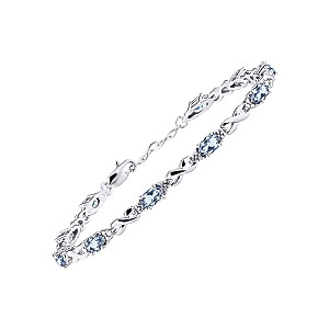 Rylos Bracelets for Women 925 Sterling Silver XO Hugs & Kisses Tennis Bracelet Gemstone & Genuine Diamonds Adjustable to Fit 7"-8" Wrist, 10-6X4MM Aquamarine Jewelry for Women Friendship Bracelets