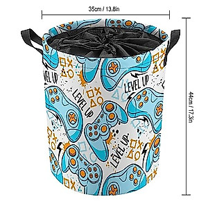 LynaRei Laundry Hamper Blue Joystick Gamepad Dirty Clothes Storage Basket Video Game Player Collapsible Waterproof Toy Organizer for Boys And Girls Bedrooms, Bathroom