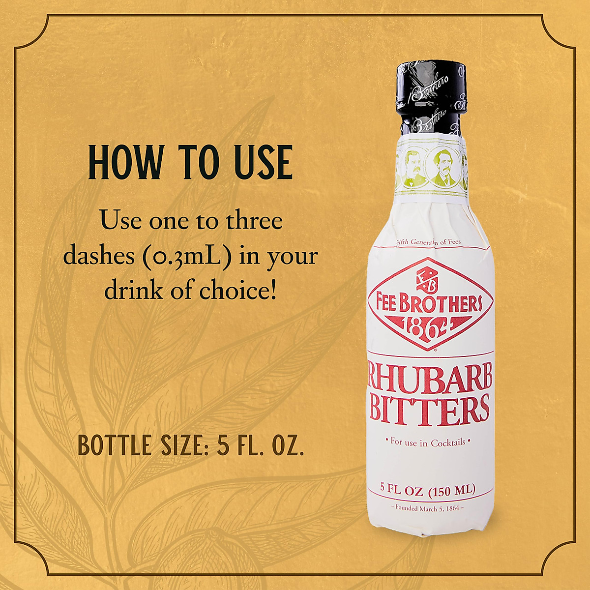 Fee Brothers Rhubarb Cocktail Bitters - Aromatic Cocktail Mixer and Concentrated Flavoring, Gluten Free, Vegan-Friendly, 5 fl oz