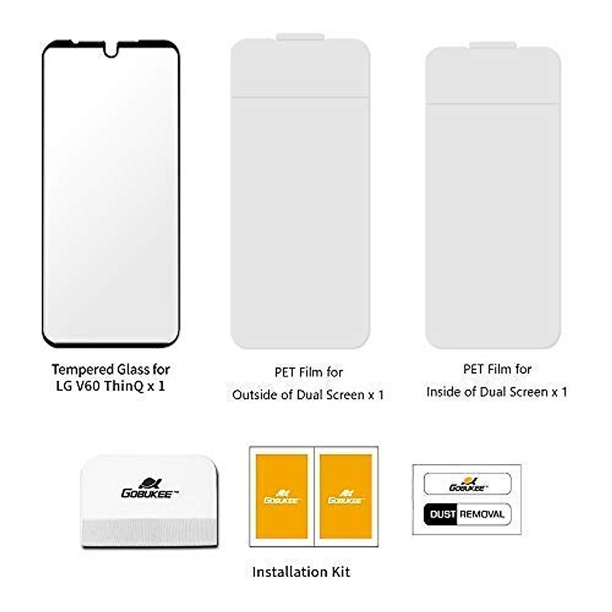 GOBUKEE [1GLASS+2FILM for LG V60 ThinQ 5G Screen Protector [1 Tempered Glass] + [2 PET Film Dual Screen Protector] 9H Hardness,Bubble Free,HD Clear Perfect Fit Compatible with LG V60 ThinQ