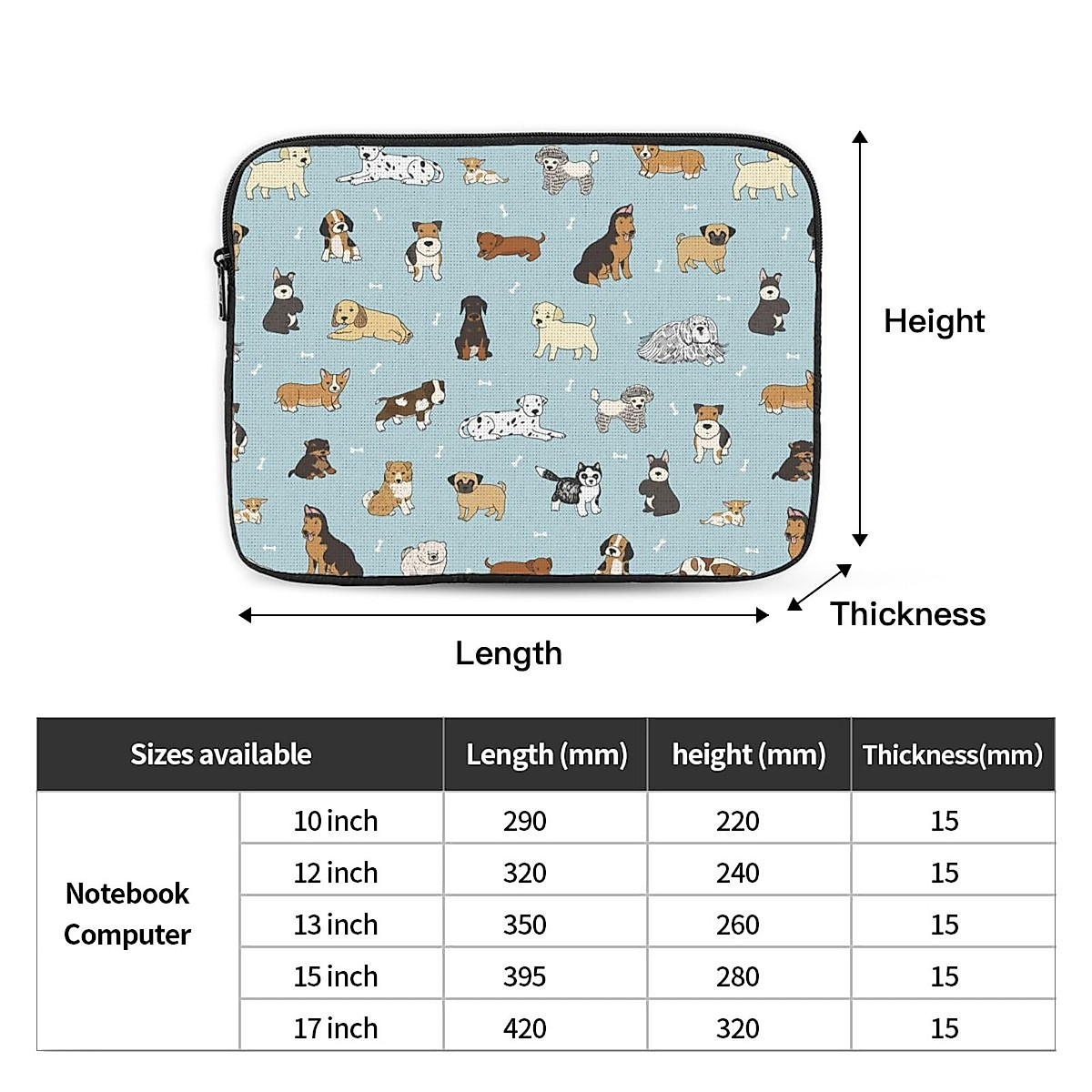 Cartoon Doodle Puppy Dog 13 inch Portable Laptop Sleeve Compatible with MacBook Air Notebook Computer Case for Men Women College School Students