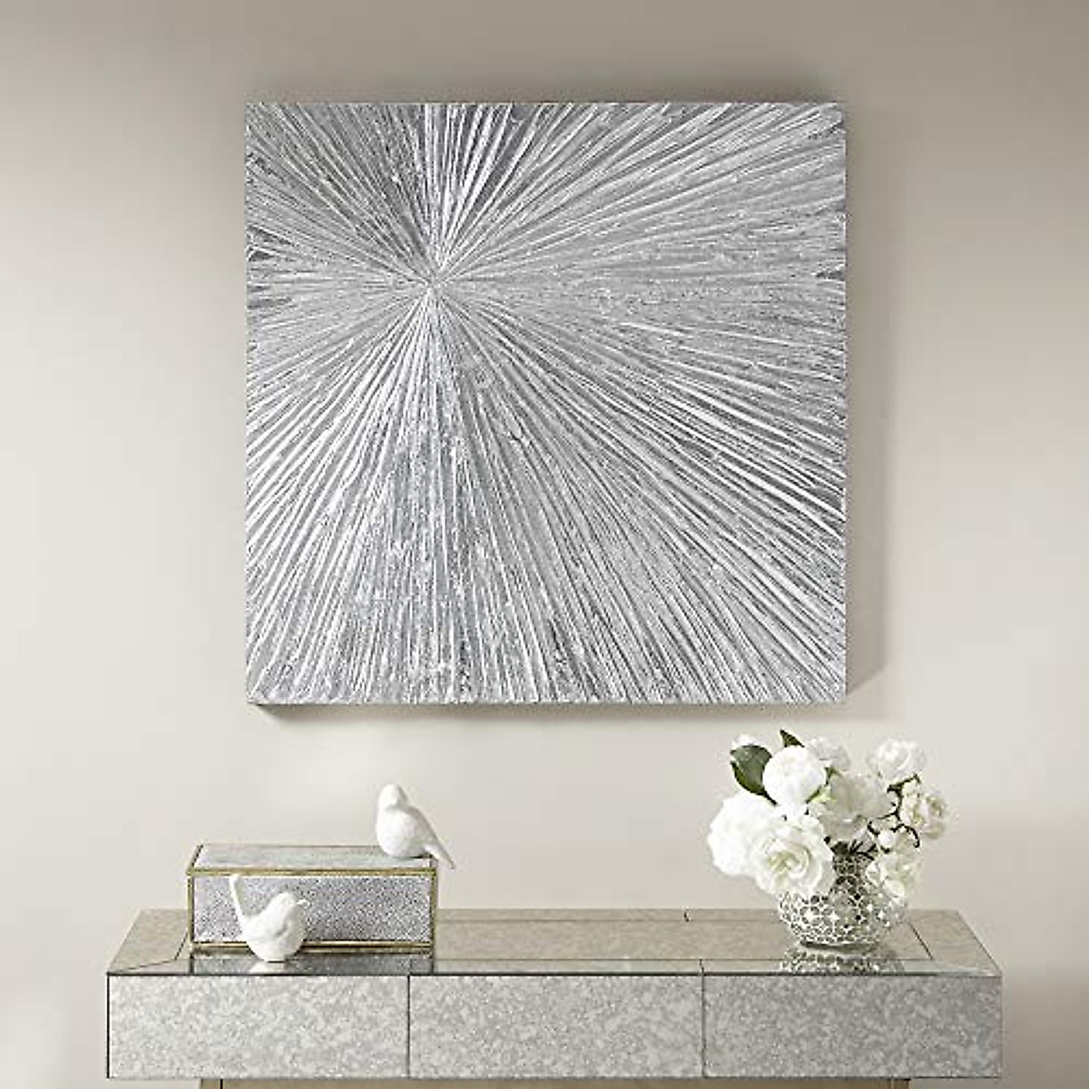 MADISON PARK SIGNATURE Sunburst Wall Art - Modern Resin Dimensional Radiant Color Hand Painted Home Décor Abstract Textured Silver 30" W x 30" H x 1.25" D