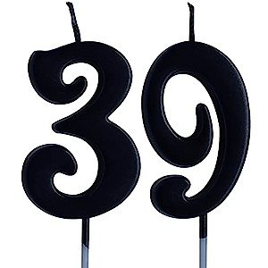 Black 39th Birthday Candle, Number 39 Years Old Candles Cake Topper, Woman Or Man Party Decorations, Supplies