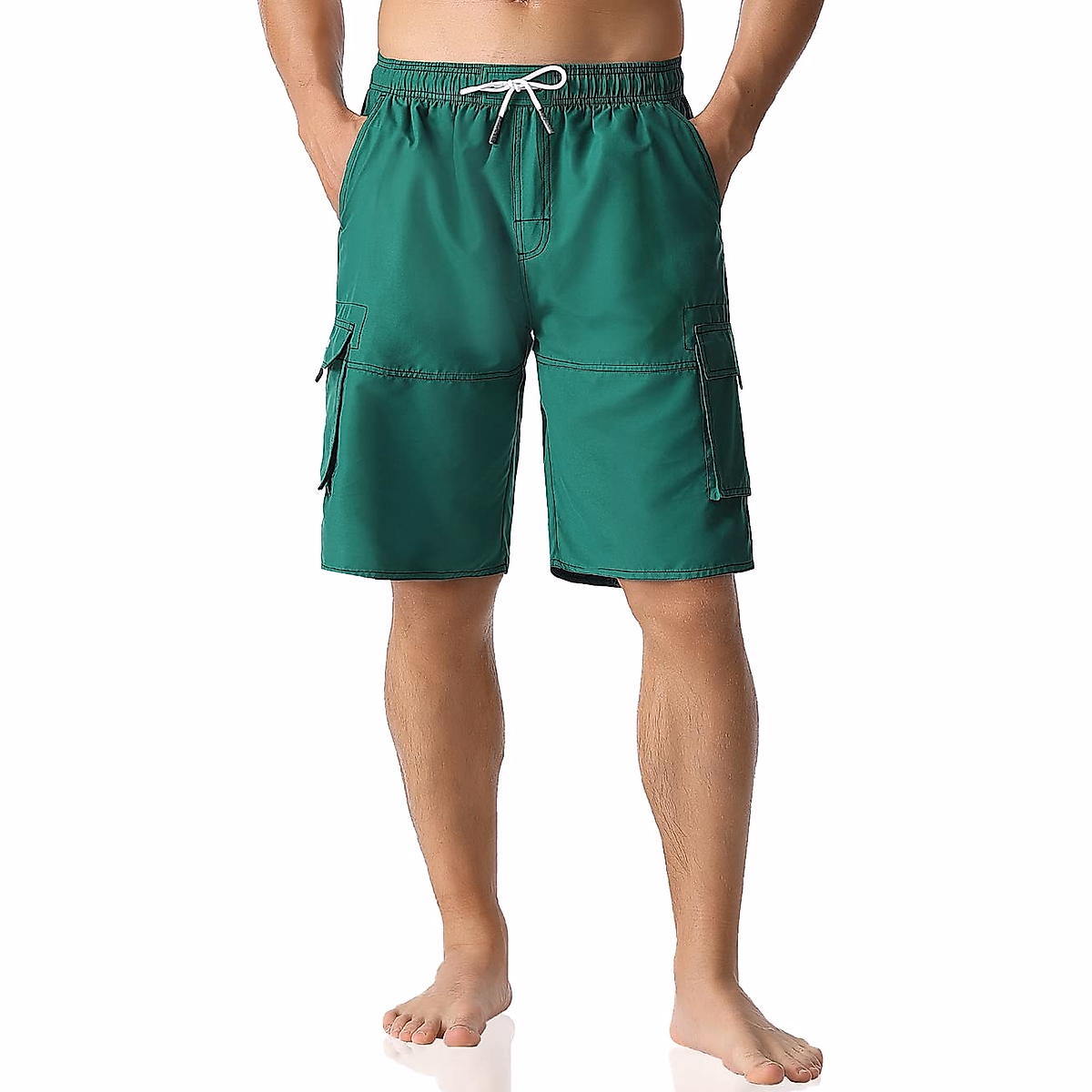 Nonwe Men's Swimming Shorts Lightweight Breathable Boardshorts with Drawstring Green 34