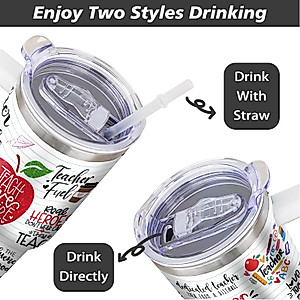 qoepfnsh Teacher Tumbler 40 oz Tumbler with Handle Teacher Travel Coffee Mug Cup Water Bottle Stainless Steel Insulated 40oz Tumblers with Lid and Straw Teacher Gifts for Women