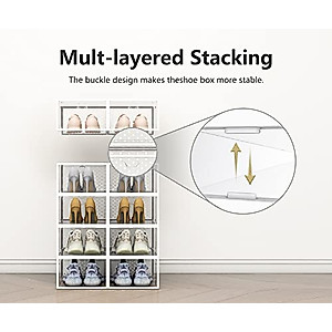 Pinkpum 12 Pack Shoe Storage Boxes, Clear Stackable Shoe Containers for Closet, Sneaker Storage Fit for Size 11 (Large)