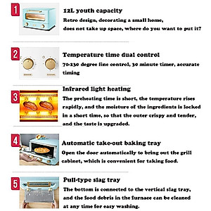 12L Mini Oven,Electric Cooker and Grill home baking small oven Timer Double Glass Door Top and Bottom Heat 1000W Kitchen Convection Oven Happy Life