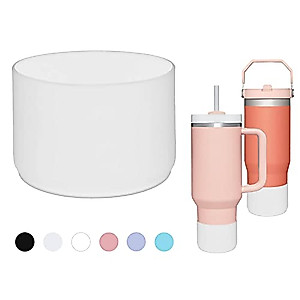 Silicone Boot for Stanley 40 oz Quencher Adventure Tumbler and IceFlow Flip 30 oz 20 oz, Stanley Cup Accessories Protector Sleeve Bottom Cover Bumper for Stanley 40 oz with Handle (White)