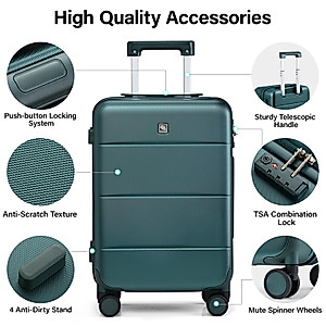 Hanke Carry On Luggage 22x14x9 Airline Approved Spinner Wheels Hard Shell Suitcases for Women & Men TSA Luggage Travel Suitcase Rolling Light Weight Luggage 20 Inch(Blackish Green)