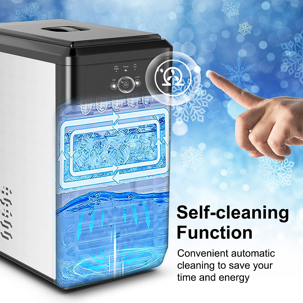 ARLIME Portable Nugget Ice Maker Machine for Countertop, 44lbs/24H Sonic Ice Maker Self-Cleaning with 4.8lb Ice Bin & Scoop, Intelligent Control Panel, Chewable Ice Makers for Kitchens, Offices, Home
