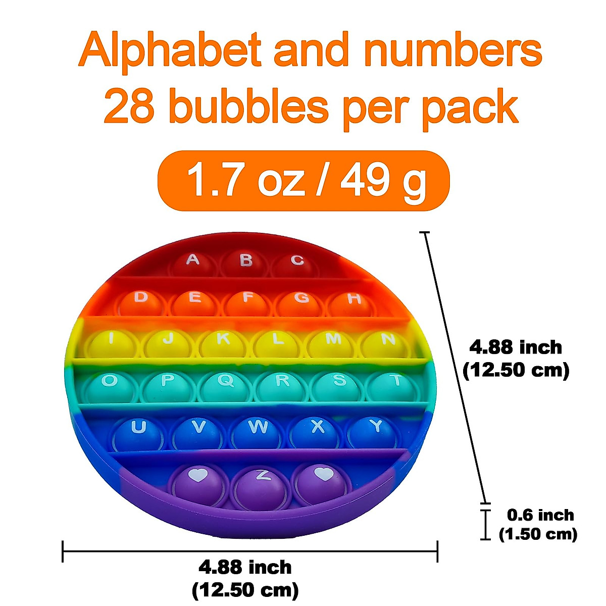 Proweber Alphabet Pop Fidget Toy Letters ABC Numbers Learning and Educational Toy Round Sensory Toys Popper Games Gift for Kids ADHD 4 Packs Double Side(2 Phonetics Numbers and 2 Uppercase Lowercase)