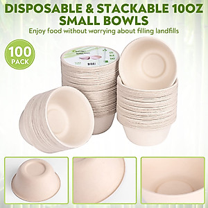 Enviro Safe Home 10 Oz Bamboo Disposable Bowls - 100 Pack - Heavy Duty Soup Bowls - Microwavable, Oven Safe, Eco-Friendly, Leak-Proof