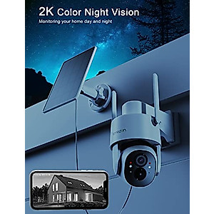 TMEZON 2 Pack Wireless Security Camera Outdoor, 2K Security Camera Wireless Solar Powered, PTZ WiFi Control