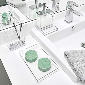 iDesign Bathroom Tray for Towels, Cosmetics and Accessories, The Clarity Collection – 8.68” x 5.34” x 0.95”, Brushed Silver