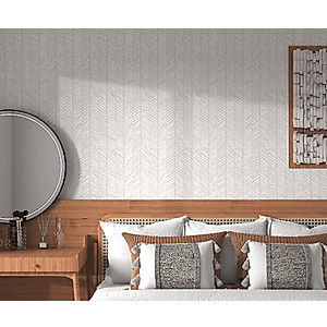 Striped Wallpaper Peel and Stick Wallpaper for Bedroom 17.3"x78.8" White/Beige Wallpaper Herringbone Wallpaper Self Adhesive Removable Wallpaper Modern Line Contact Paper for Cabinets Bathroom Decor