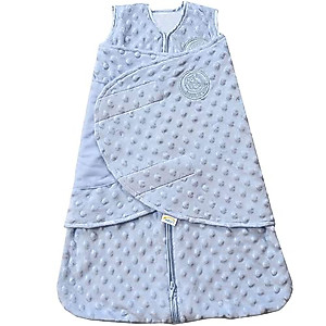 HALO Sleepsack Plush Dot Velboa Swaddle, 3-Way Adjustable Wearable Blanket, Blue, Newborn, 0-3 Months