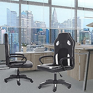 Executive Office Chair with Arms, Mid-Back Desk Chair Black PU Leather Ergonomics Office Task Chair Adjustable Swivel