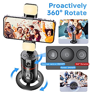 Auto Face Tracking Tripod with Rechargeable Fill Light with 6 Levels of Brightness, 360° Rotation Face Body Phone Camera Mount Gesture Control, Smart Shooting Holder for Vlog, Streaming, Video, Tiktok