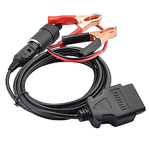 OLLGEN 3M/10ft OBD II Vehicle ECU Emergency Power Supply Cable Memory Saver with Alligator Clip-On 12V Car Battery Cigarette Lighter Power Socket Extension Cable