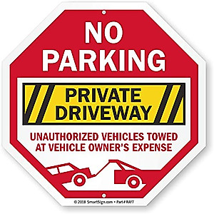 SmartSign No Parking Private Driveway Sign, Unauthorized Vehicles Towed at Vehicle Owner's Expense Sign | 10" Octagon EG Reflective Aluminum, Laminated for Extra Protection, Pre-Punched Holes
