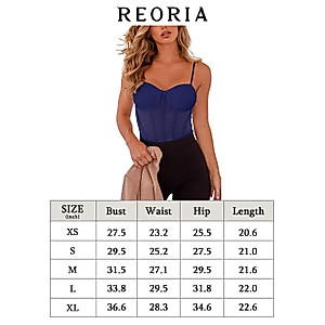 REORIA Women's Summer Sexy Mesh Sheer Spaghetti Strap Backless Going Out Slimming Bustier Corset Leotards Tummy Control Bodysuit Tank Top with Built in Bra (White Large)