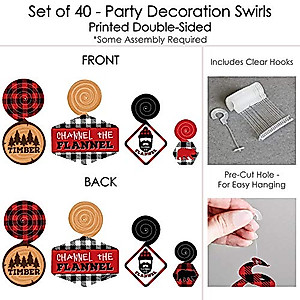 Big Dot of Happiness Lumberjack - Channel the Flannel - Buffalo Plaid Party Hanging Decor - Party Decoration Swirls - Set of 40