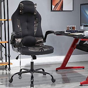 Massage Gaming Chair Ergonomic Office Chair High Back Desk Chair PU Leather Executive Chair with Lumbar Support Headrest Armrest PC Racing Computer Chair Task Rolling Swivel Chair, Camo