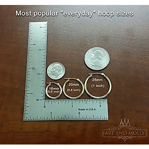 14k White Gold Polished Real Gold Hoop Earrings, Plain Round White Gold Hoop Earrings for Women, 14kt Real Gold 16mm (0.63 inch)