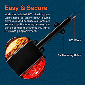 TRUE MODS 2pc 7" Amber + Red LED Trailer Fender Light Set [DOT Approved] [SAE P2] [IP67 Waterproof] Trailer Clearance Marker Lights for Boat Utility Trailer Hauler Car