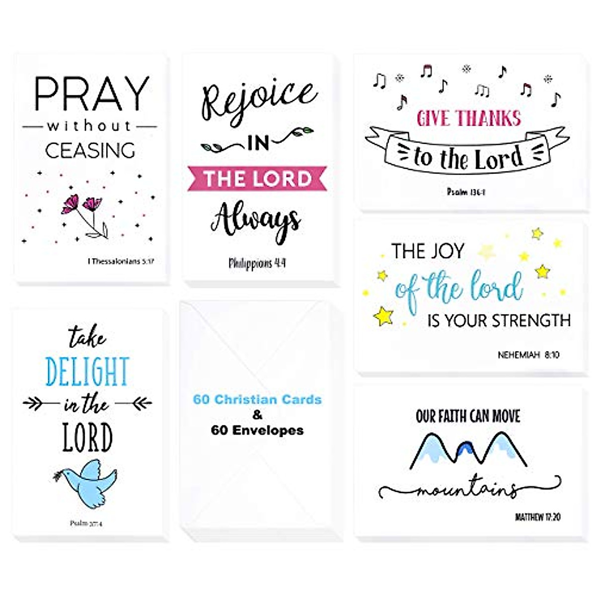 60 Christian Greeting Cards - Inspirational Bible Verse Greeting Cards -Motivational Religious Greeting Cards- 60 Scripture Greeting Cards with 60 Envelopes- 4 x 6 Inch