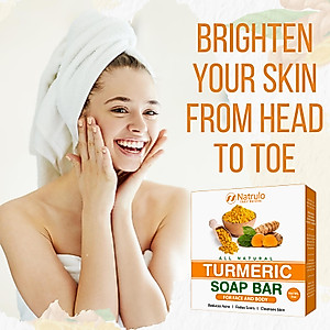 Natural Turmeric Soap Bar for Face & Body – Turmeric Skin Brightening Soap for Dark Spots, Intimate Areas, Underarms – Turmeric Face Wash Reduces Acne, Fades Scars & Cleanses Skin – 5oz Turmeric Bar