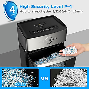 BONSEN 10-Sheet Super Quiet Micro-Cut Paper Shredder High Security Level P-5/50dB Ultra-Quiet/40-Minutes Shredding Shreds Credit Card/Staples, 5.3-Gallons Pullout Bin (S3106)