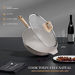 Ilovfeot Nonstick Wok Pan with Lid,Non Stick Wok Frying Pan 13 inch with Stay Cool Handle,Cooking Wok,Induction Compatible,Scratch Resistant,Dishwasher and Oven Safe