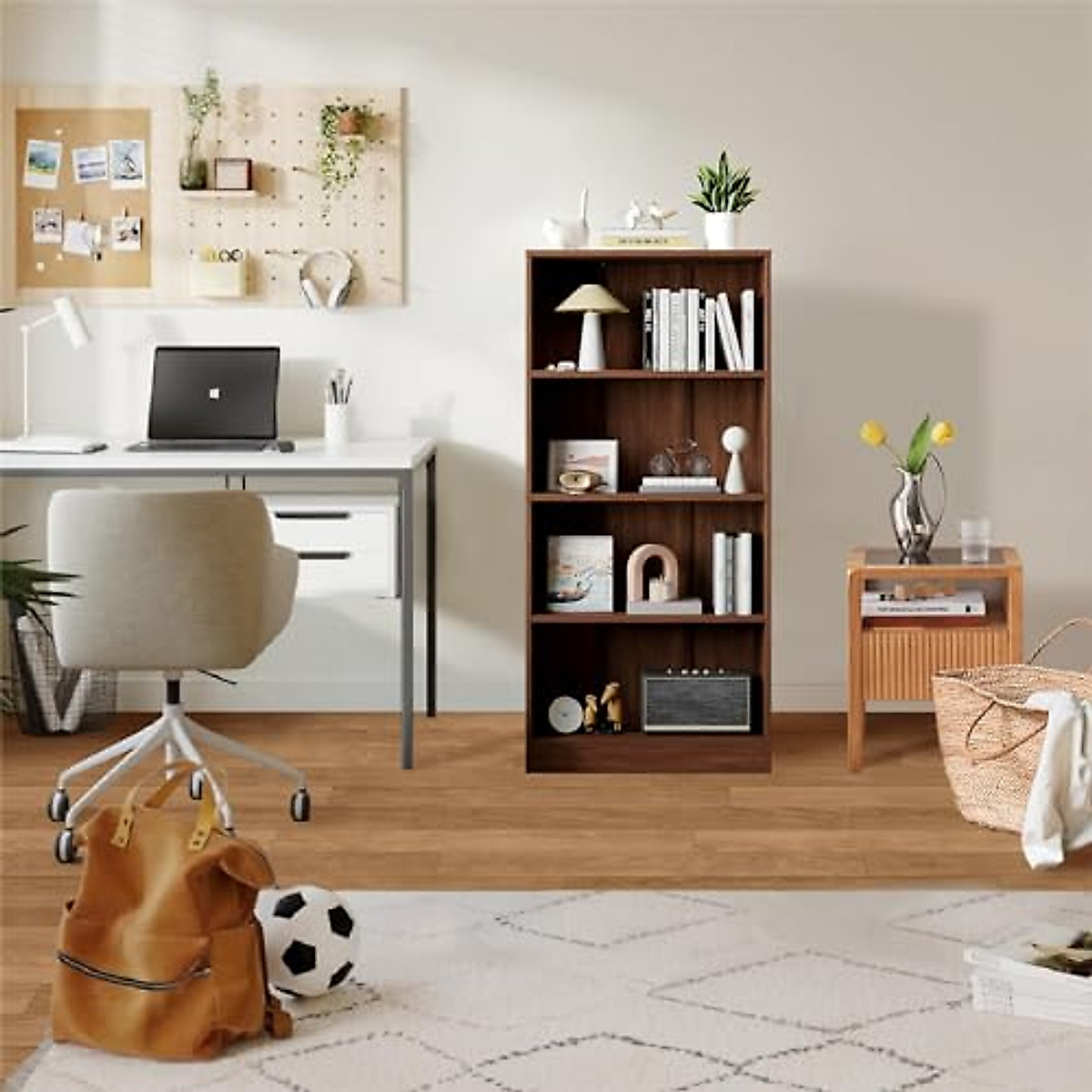 DIFY 4-Shelf Bookshelf, Wood Display Storage Shelves 54.5" Tall Bookcase Open Bookshelf for Home Office, Living Room and Bedroom, Walnut