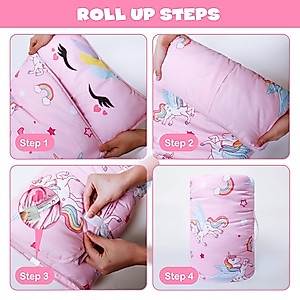 Unicorn Nap Mats for Preschool Daycare Toddler Nap Mat for Girls Daughter Kids Nap Mat with Pillow and Blanket - Christmas Birthday Gifts for Kids Granddaughter Kindergarten Travel Napping,50"x20"