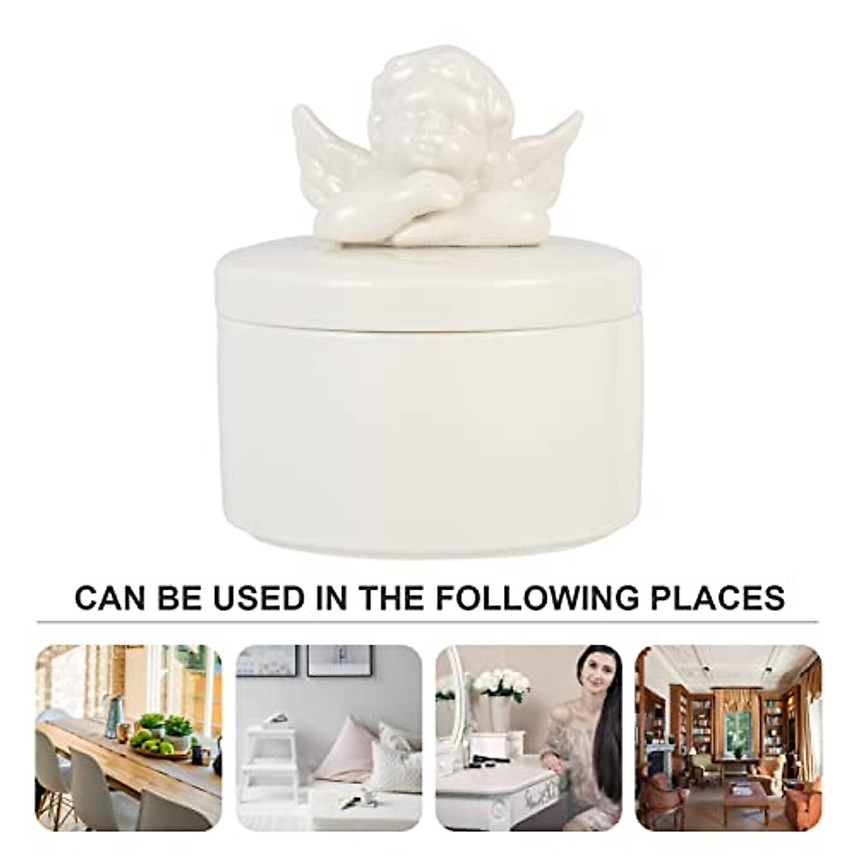 STOBAZA 1pcs Ceramic Cherub Figurine Jewelry Organizer Peal White Jewelry Trinket Box Cherub Jewelry Box for Trinkets, Jewelry, Ring, Earrings, Wedding Candies and Party Favor, (Style B)