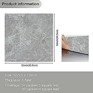 VaryStyle 20 Pack Peel and Stick Floor Tiles 12''x12'' Grey Marble Vinyl Flooring Waterproof Sticky Vinyl Floor Tiles Removable Self Adhesive Stick on Floor Tile for Bathroom Kitchen Bedroom Floor