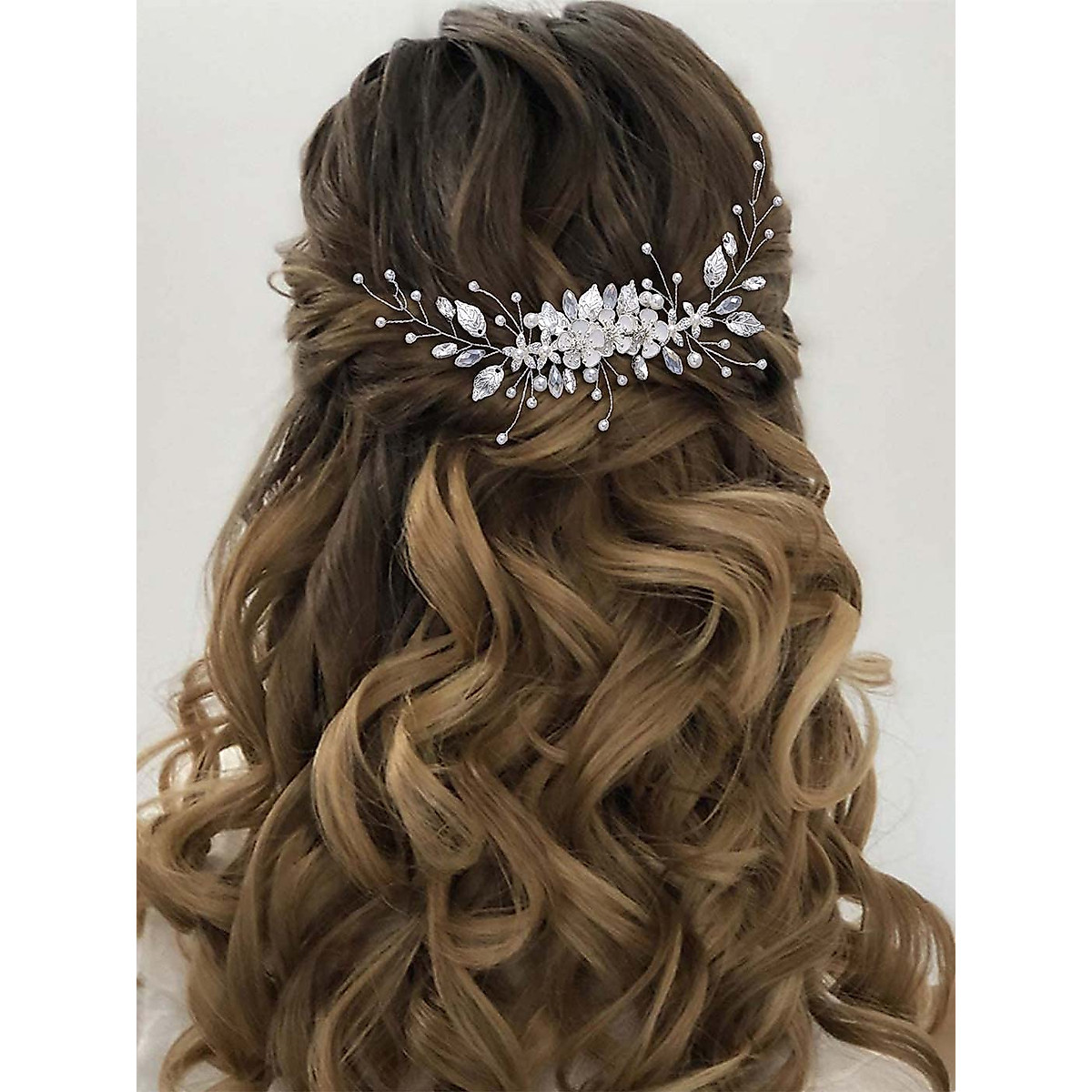 GORAIS Flower Bride Wedding Hair Vine Leaf Bridal Headpiece Pearl Hair Accessories for Women and Girls