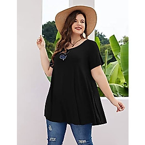 MONNURO Womens Short Sleeve Casual Loose Fit Flare Swing Tunic Tops Basic T-Shirt Plus Size(Black, 3X)
