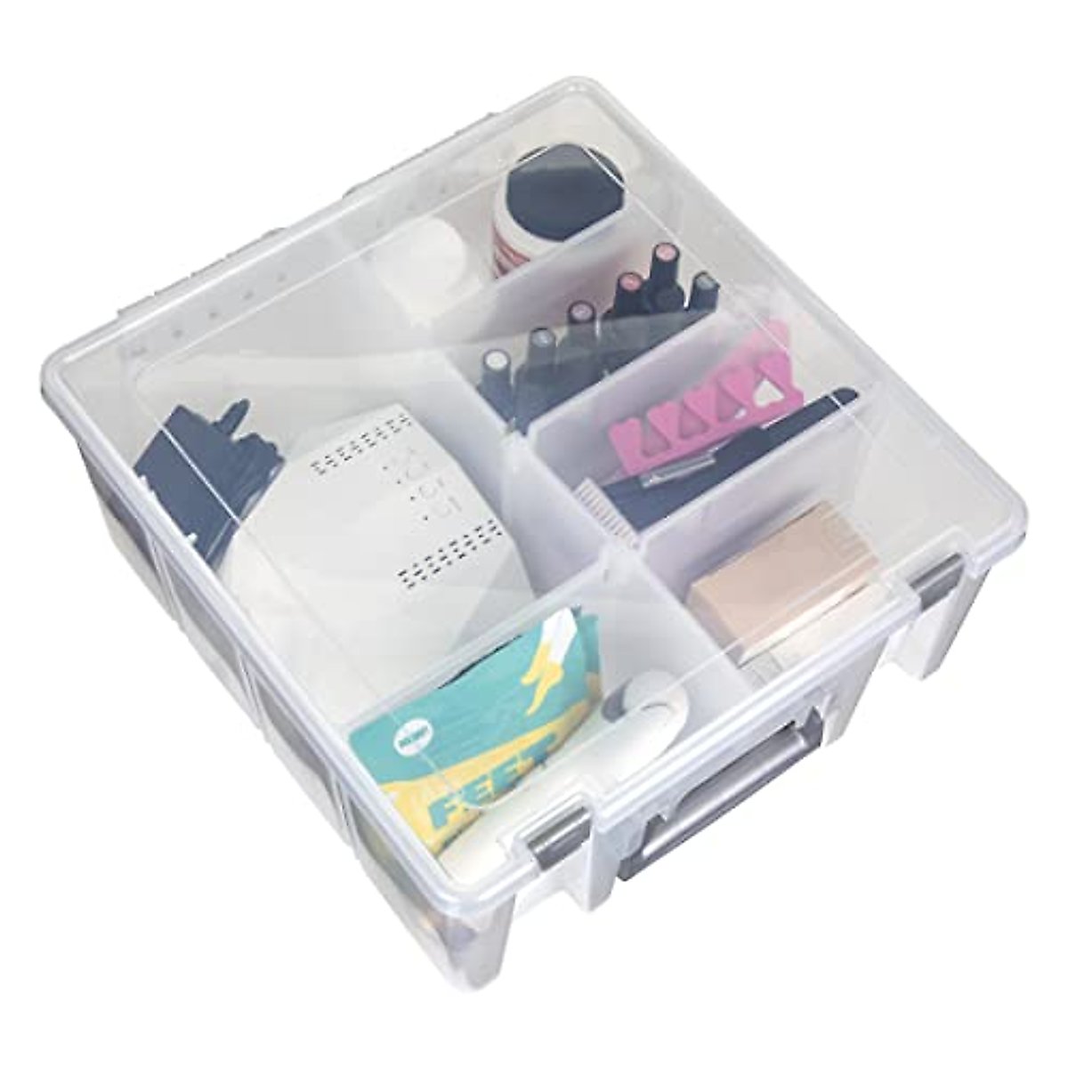 AB Designs 6990ABD Super Satchel Double Deep with Removable Dividers, Stackable Home Storage Organization Container, Clear with Sliver Latches and Handle