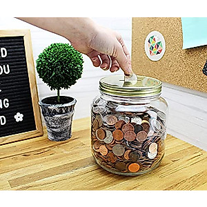 Cornucopia Large Coin Bank Jar; Half Gallon Clear Glass Piggy Bank with Gold Slotted Lid