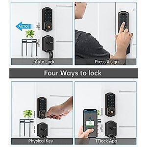 Smart Deadbolt, SMONET Keyless Entry Door Lock with Digital Keypad, Electronic Smart Locks for Front Door Bluetooth Touchscreen Lock Security, Remote Lock with Alexa and Gateway for Residential Home