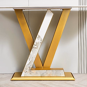 FRITHJILL 47.2" Modern Console Table with Metal Frame, Adjustable Foot Pads, and Sintered Stone Top for Entryway, Hallway, Living Room, and Office, Gold