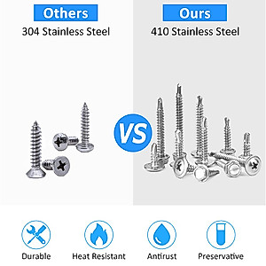 Self Drilling Screws, 420pcs Self Tapping Screws for Metal 410 Stainless Steel Sheet Metal Screws #8#10, CGBOOM Wafer Head&Washer TEK Head Screws for Building and Repair