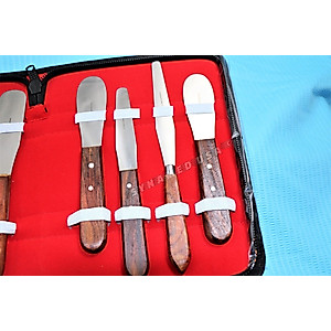 New Premium Grade Stainless Steel Set of 9 Pieces Dental Mixing Spatula Plastic Alignate Mixing-Wooden Handle
